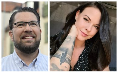 Här fångas Jimmie Åkesson och Matilda Kärnerups puss på film